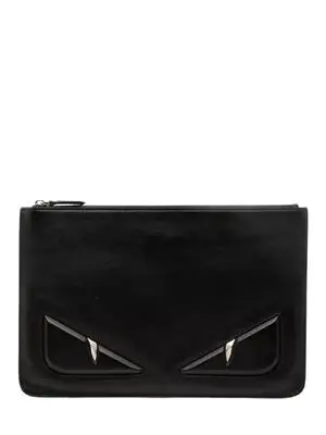 Fendi Leather Monster Zip Clutch Bag - Black