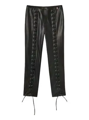 TWINSET Faux Leather Trousers With Lace-up Detailing - Black
