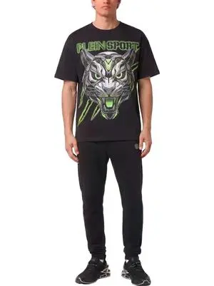 PLEIN SPORT Tiger-print Logo-print T-shirt - Black
