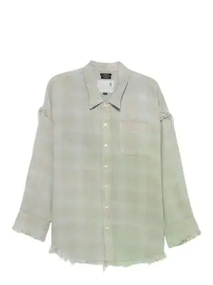 R13 Long Sleeve Plaid Shirt With Distressed Detailing - Blue