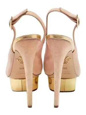 CHARLOTTE OLYMPIA Beige Suede Platform Slingback Pumps - Neutrals