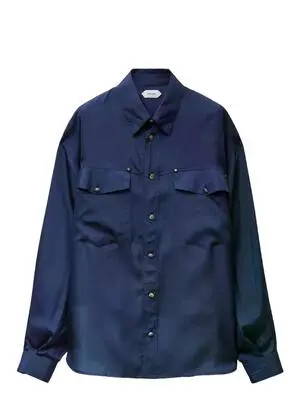 Versace Eembroidered-detail Silk-poplin Shirt - Blue