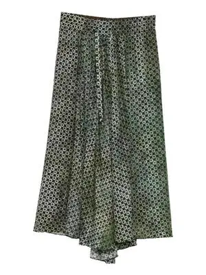 ZIGGY CHEN Geometric Print Drawstring Skirt - Green