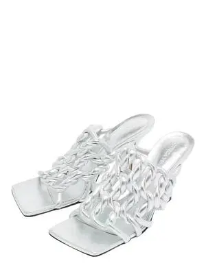 Bottega Veneta Bottega Veneta Intrecciato Metallic Leather Stiletto Sandals Silver
