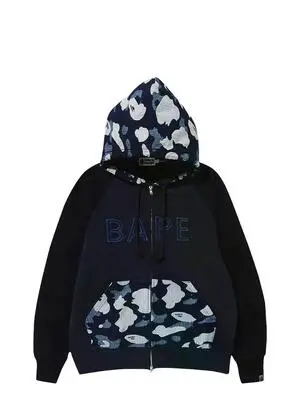 A BATHING APE X Sashiko Camo Relaxed Full-zip Hoodie Blue