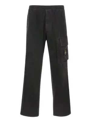 Stone Island 3100036 Stretch-organic-broken-twill-cotton Old-effect Loose-fit- Joggers With Drawstring Cuffs - Black