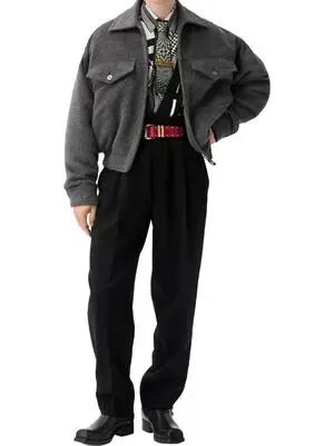 Versace Stretch Wool Tailored Trousers With Medusa Hardware - Black