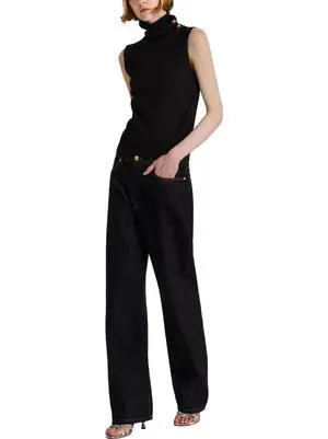 Alberta Ferretti Sleeveless Turtleneck Tank Top With Button Detailing - Blue