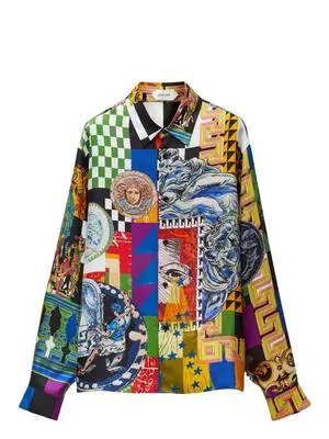 Versace Printed Silk Twill Regular Shirt - Black