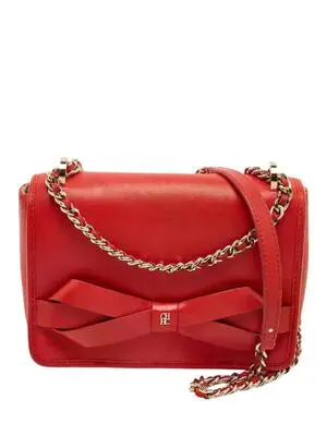 Carolina Herrera Calf Leather Bow Flap Shoulder Bag - Red