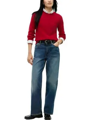 Tommy Hilfiger Logo Embroidered Ribbed Trim Sweater - Red