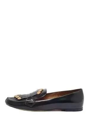 CHLOÉ Chloé Black Leather Fringe Detail Loafers