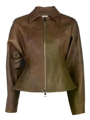 THE SEI Leather Zip-up Jacket - Brown