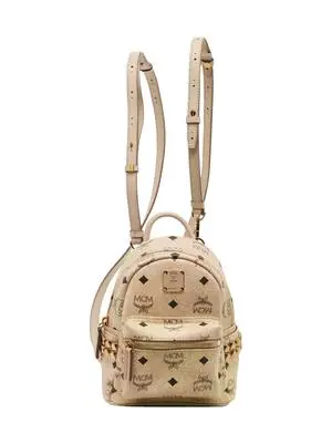 Mcm Mini Stark Visetos Backpack With Gold-tone Studs - Neutrals
