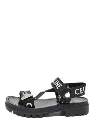 Celine Celine Black Canvas Logo-Print Slingback Flat Sandals Black