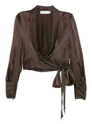 Zimmermann Wrap Satin Blouse - Brown