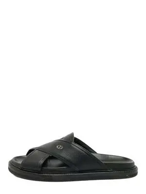 Dior Aqua Criss-cross Leather Flat Sandals - Black