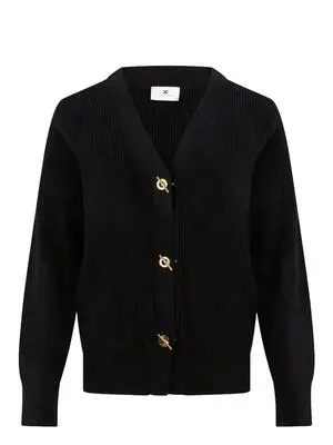 Elisabetta Franchi Ribbed Knit V-neck Cardigan - Black