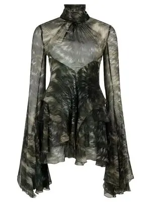 Roberto Cavalli Fur-print Ruffled Mini Dress - Grey