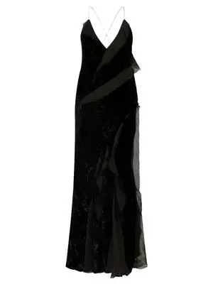 Roberto Cavalli Velvet Ruffled Maxi Dress - Black