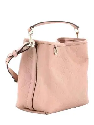 Gucci Gg Emblem Gg Embossed Leather Small Bucket Bag - Neutrals