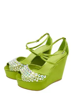 LE SILLA Crystal Embellished Wedge Sandals - Green