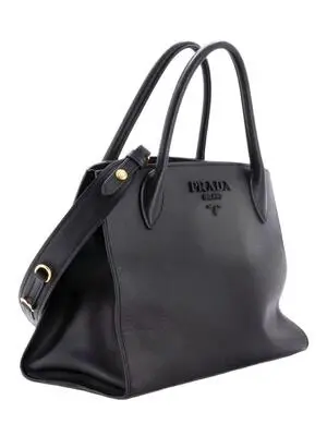 Prada Monochrome Saffiano With City Calf Medium Tote Bag - Black