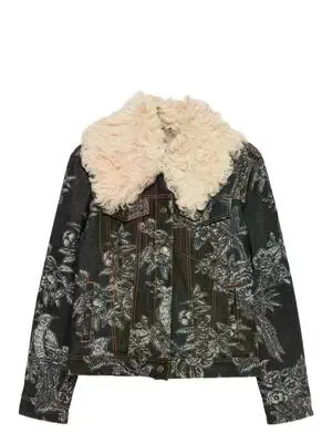 Etro Shearling Collar Floral Print Jacket - Blue