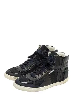 LANVIN Leather & Mesh Hi-top Sneakers - Black