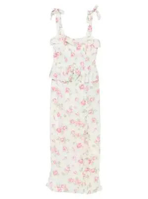 Alessandra Rich Alessandra Rich Floral Ruffled Midi Dress White