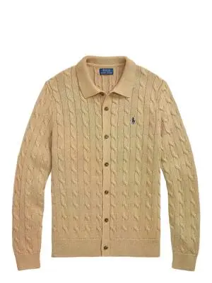 Polo Ralph Lauren Cable-knit Cotton Cardigan With Embroidered Pony - Neutrals
