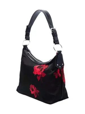 Prada 2000-2013 Tessuto Stampato Rose Shoulder Bag - Black