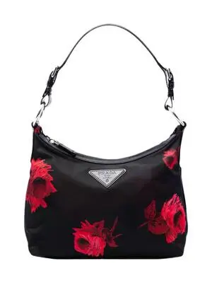 Prada Tissuto Rose Printed Shoulder Bag - Black