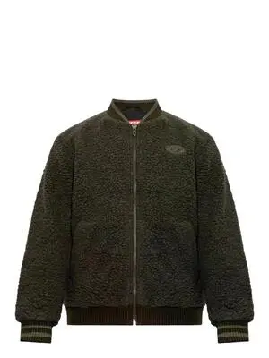DIESEL® S-reds Fleece Bomber Jacket With Logo Patch - Green