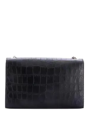 Saint Laurent Monogram Tassel Crocodile Embossed Leather Medium Crossbody Bag - Black