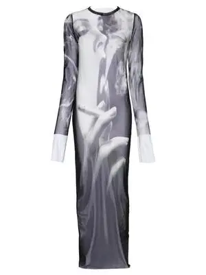 JEAN PAUL GAULTIER Smoking Print Crew Neck Long Sleeve Maxi Dress - Black