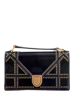 Dior Diorama Chain Flap Clutch Studded Patent Crossbody Bag - Black