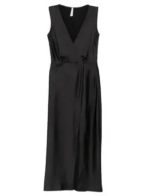 Imperial IMPERIAL Belted Wrap-Style Dress With Front Slit Black