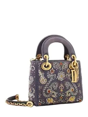 DIOR Lady Dior Chain Bag Beaded Denim Mini Crossbody Bag