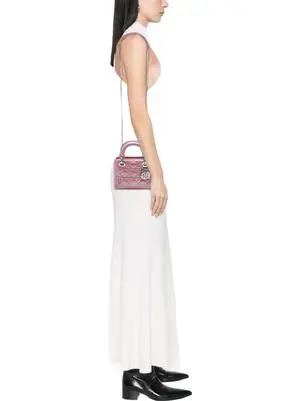 Dior 2016 Mini Iridescent Lambskin Cannage Lady Dior Satchel Pink