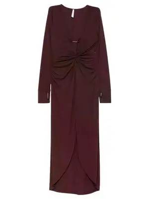 Imperial Bordeaux Twist Detail V-neck Long Sleeve Maxi Dress - Brown