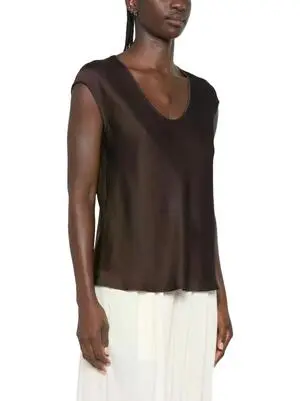Imperial Satin Finish Scoop Neck Top - Brown