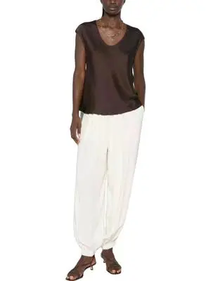 Imperial Satin Finish Scoop Neck Top - Brown