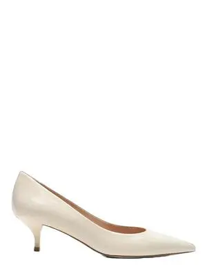 STUART WEITZMAN Stuart Weitzman Cream White Patent Leather Pointed Toe Kitten Heel Pumps Neutrals