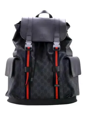 Gucci Gg Coated Canvas Backpack With Double Pockets - Black