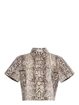 Cara Cara Snakeskin-print Cropped Shirt - Grey