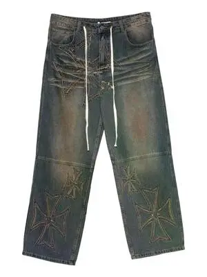 VALE FOREVER Cross-patch Drawstring Jeans - Blue