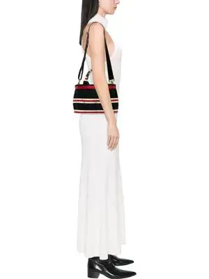 Prada 2013-2026 Small Canvas Canapa Logo Stripes Tote Satchel Black