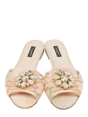 Dolce & Gabbana Dolce & Gabbana Bianca Crystal-Embellished Flat Sandals Neutrals