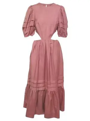 Shona Joy Vega Cut-out Midi Dress With Tiered Puff Sleeves - Pink